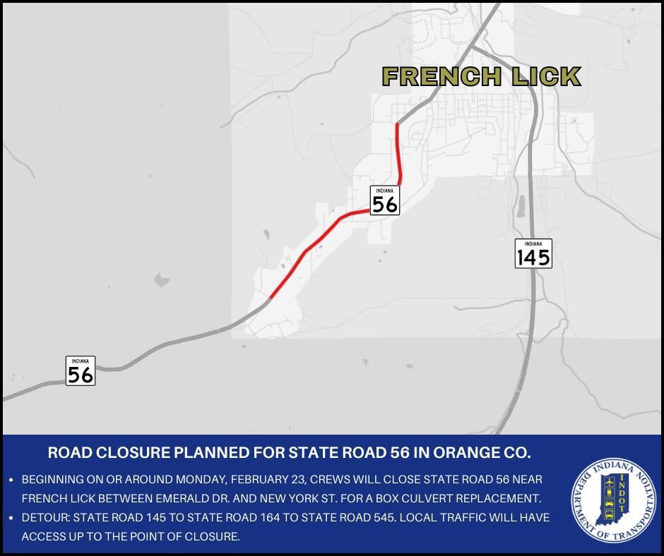 Road closure planned for S.R. 56 near French Lick | Local News ...