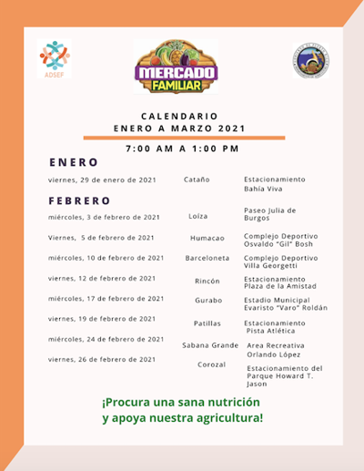 Calendario de Mercados Familiares | Gobierno | elvocero.com