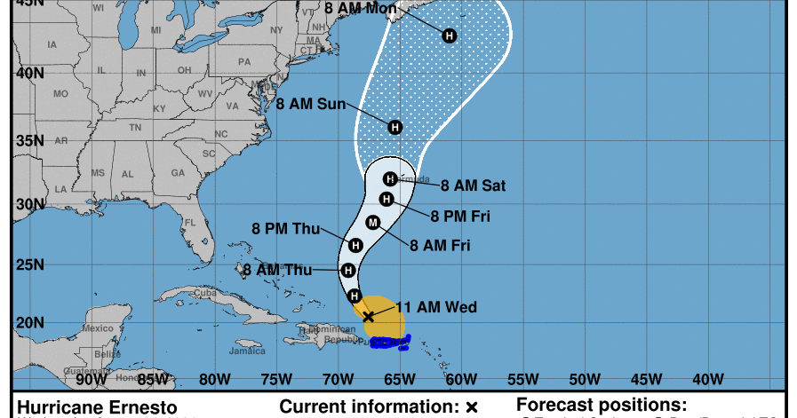 Tormenta tropical Ernesto aumenta sus vientos a 70 mph | El Tiempo ...