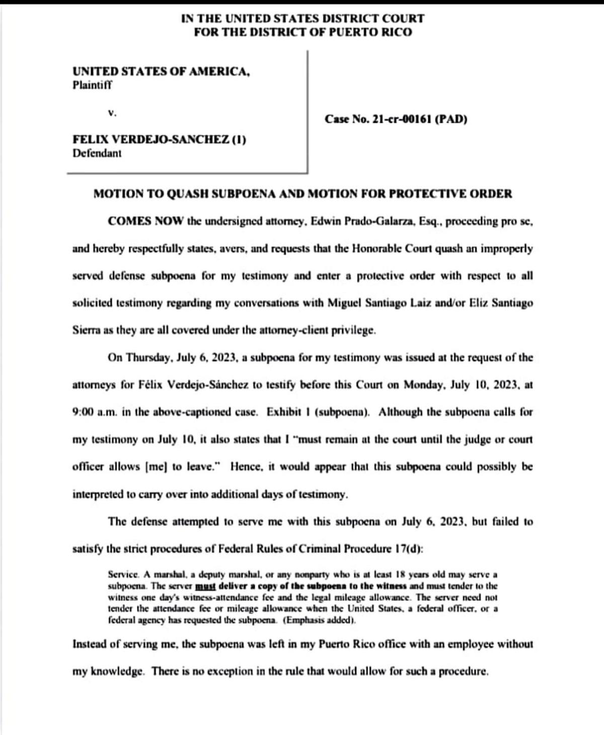 DOCUMENTO: Abogado Edwin Prado Galarza solicita no testificar en juicio ...