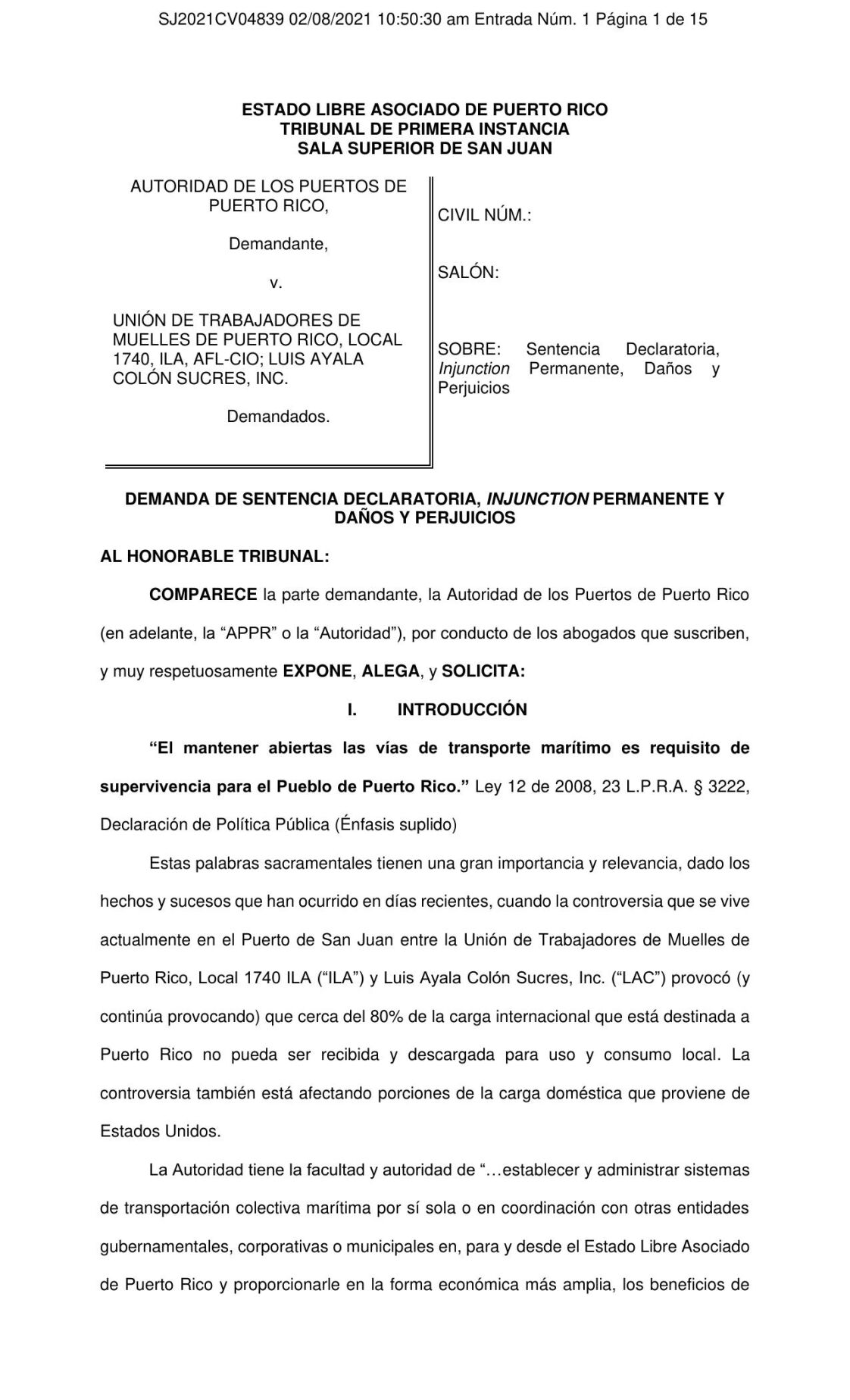 La Autoridad de Puertos demanda a la Unión de Trabajadores por el lío ...