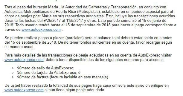 DTOP aclara correo sobre multas de AutoExpreso | Gobierno | elvocero.com