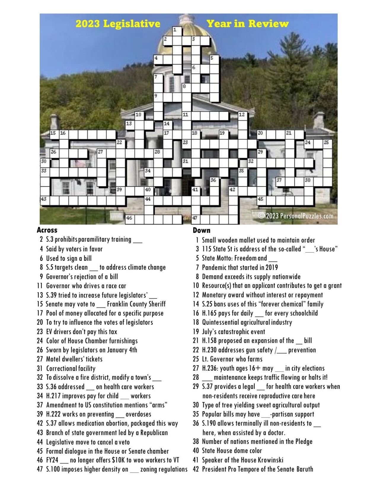 Crossword puzzle: Senator Irene Wrenner summarizes the recent ...
