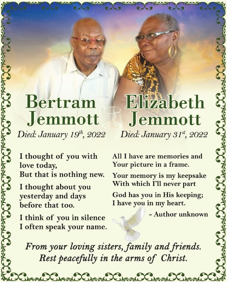 Bertram Jemmott & Elizabeth Jemmott 12X3 | Death Announcements ...