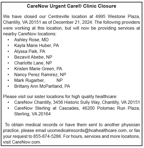 CareNow Urgent Care Clinic Closure | Public Notices | fairfaxtimes.com