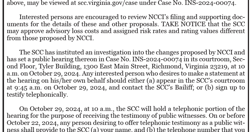Notice of Proposed Changes to Workers Compensation Insurance Rates Case ...