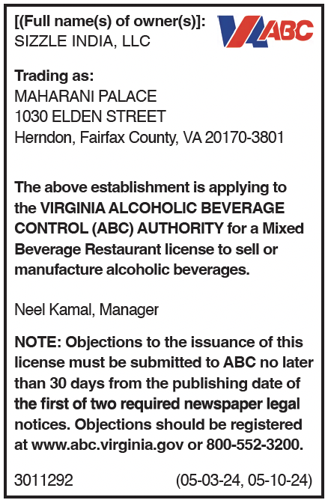 Maharani Palace ABC Notice | Public Notices | fairfaxtimes.com