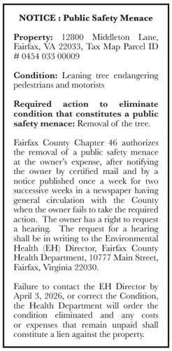 Public Safety Notice | Public Notices | fairfaxtimes.com