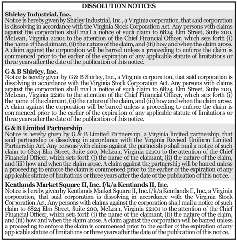 Dissolution Notices | Public Notices | fairfaxtimes.com