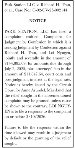 Complaint for Judgement Notice | Public Notices | fairfaxtimes.com