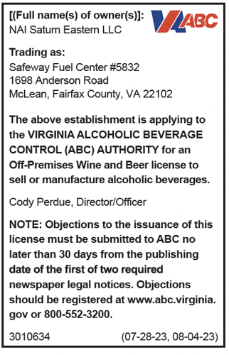 Safeway Fuel Center - ABC Notice | Public Notices | fairfaxtimes.com