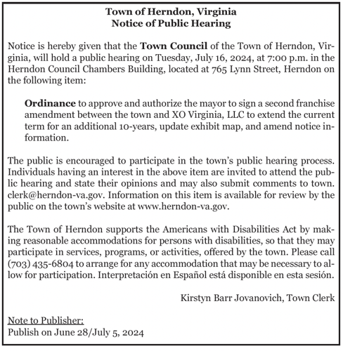 Town of Herndon Town Council Notice | Public Notices | fairfaxtimes.com