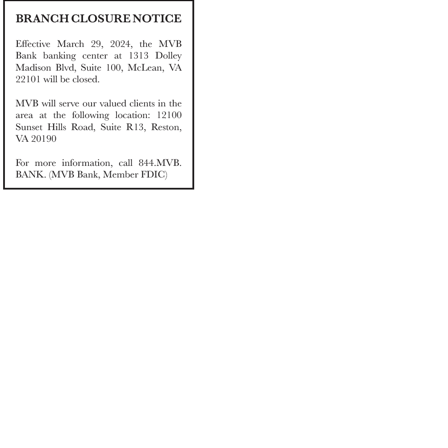 Branch Closure Notice | Public Notices | fairfaxtimes.com