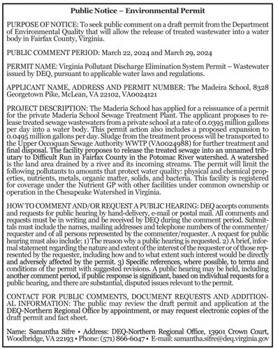 Environmental Permit Notice | Public Notices | fairfaxtimes.com