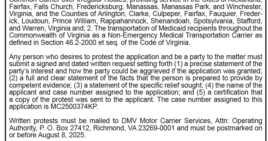 Easy Medical Transportation application for certificate of public ...