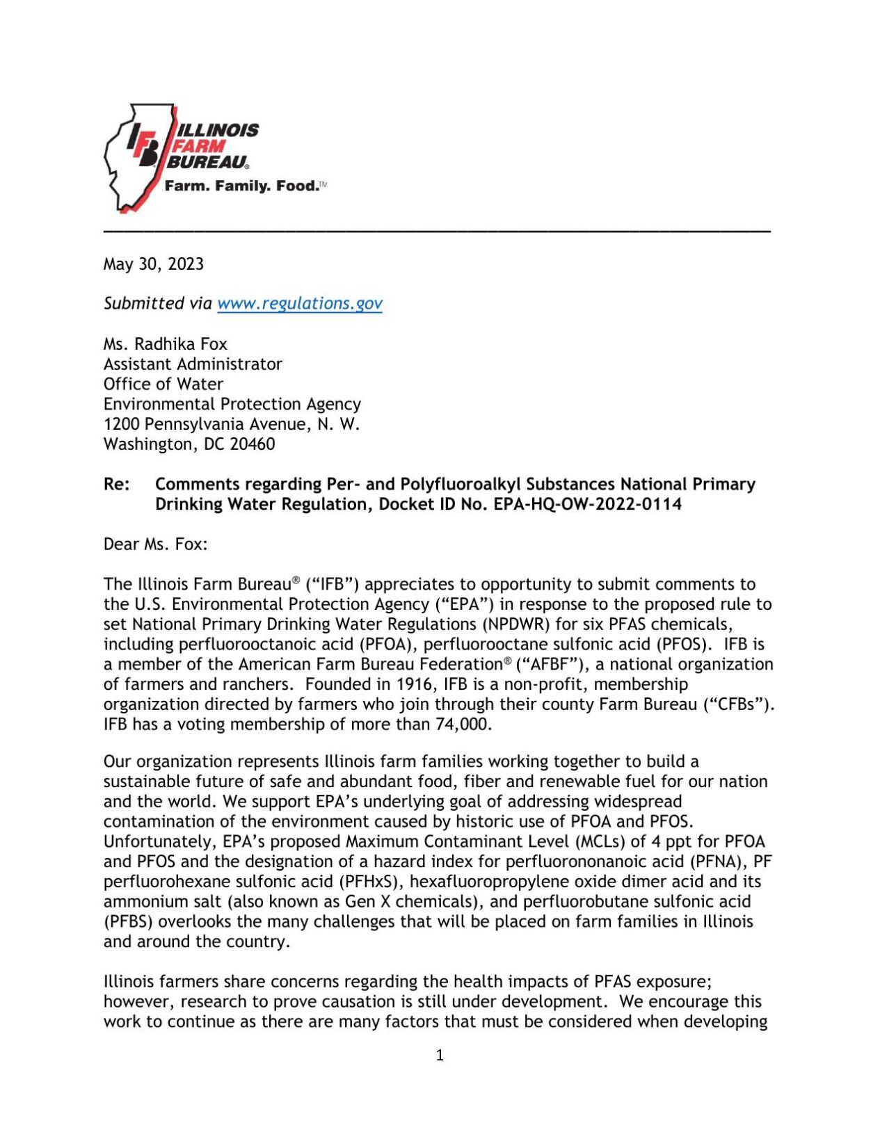 IFB comments on proposed PFAS drinking water standards | Environmental ...