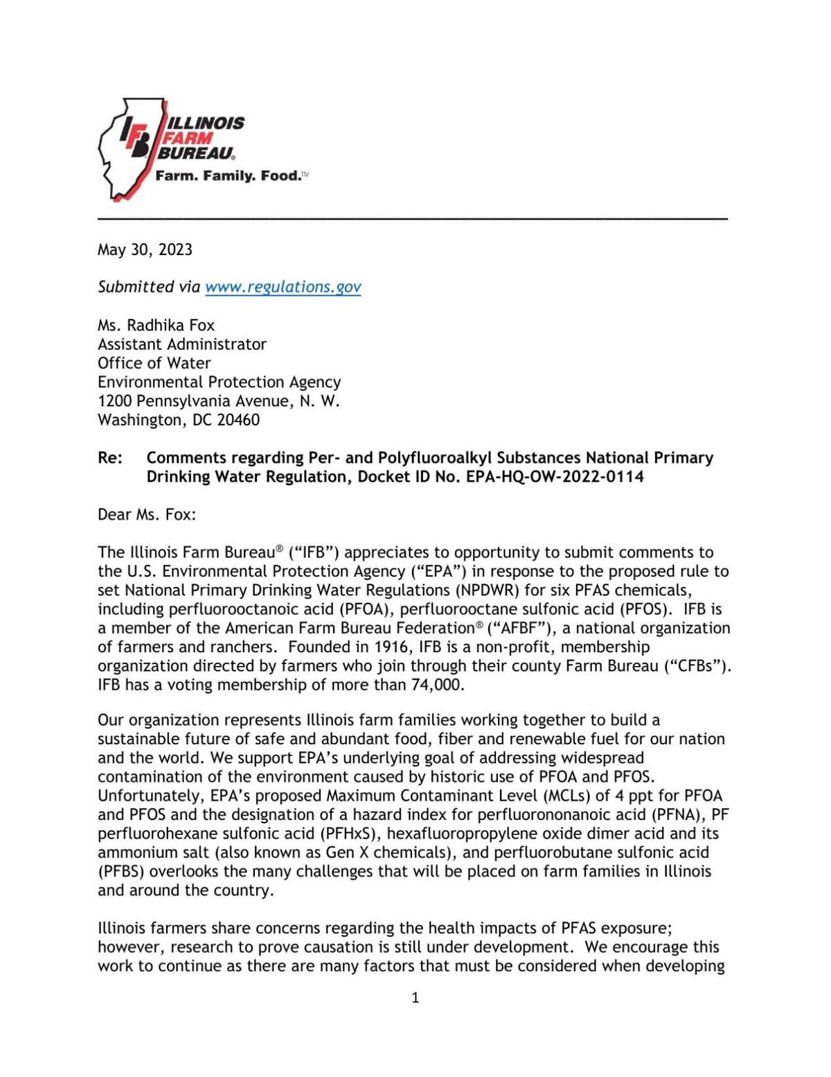 IFB comments on proposed PFAS drinking water standards | Environmental ...