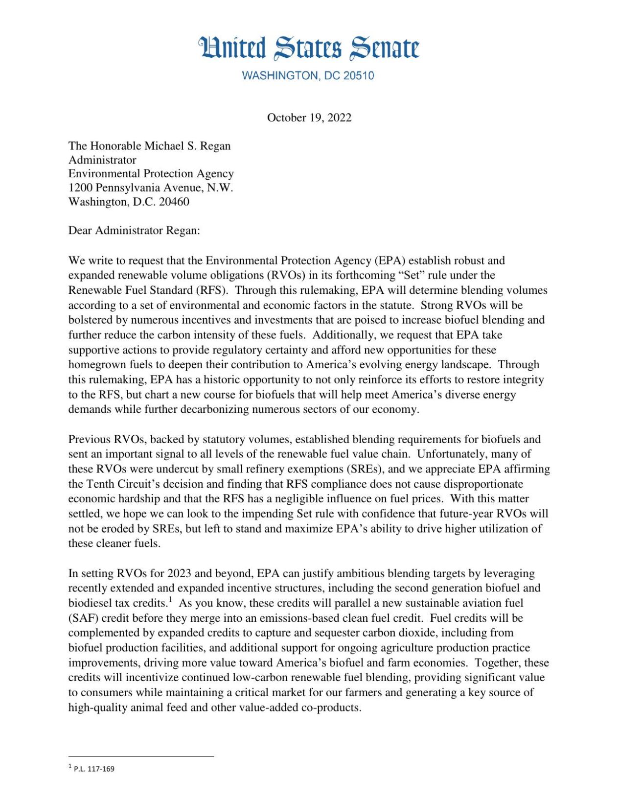 Senators to EPA: Use RFS 'set rule' to raise blending targets ...