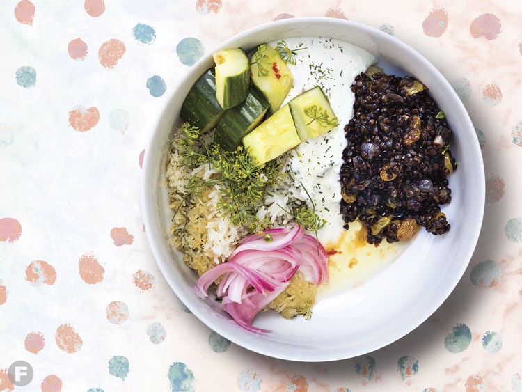 Crispy Rice Bowls With Pickled Red Onion and Yogurt Sauce