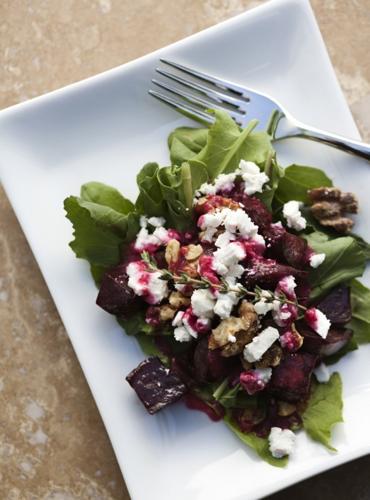 Arugula and Sorrel Salad with Beet Jus Vinaigrette