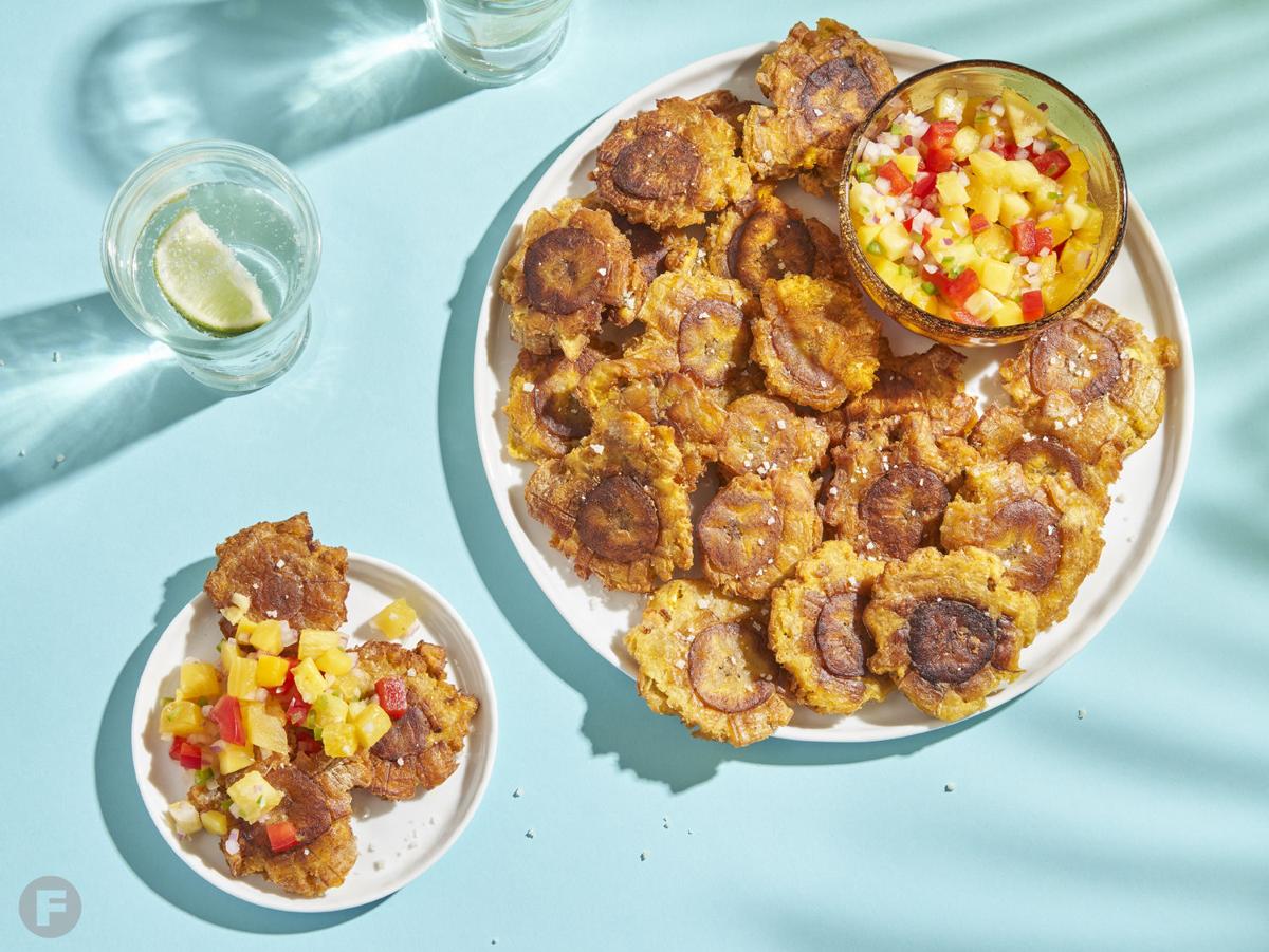 Ghee-Fried Tostones with Rainbow Salsa