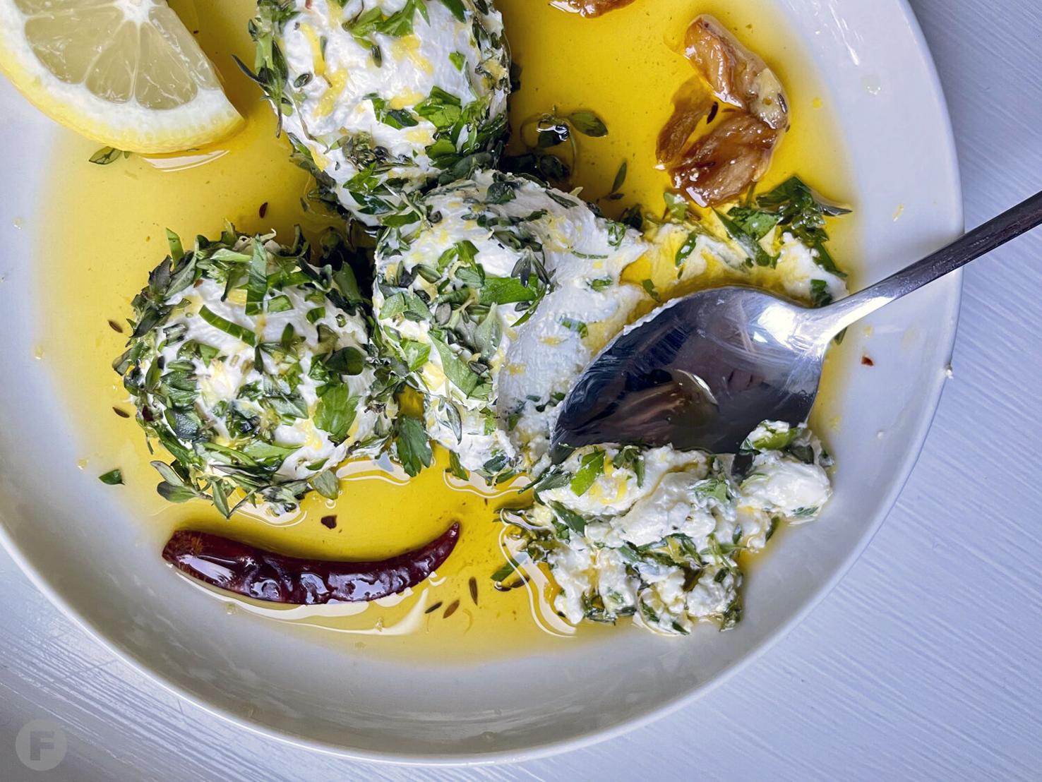 Herbed Labneh in Spicy Garlic Oil