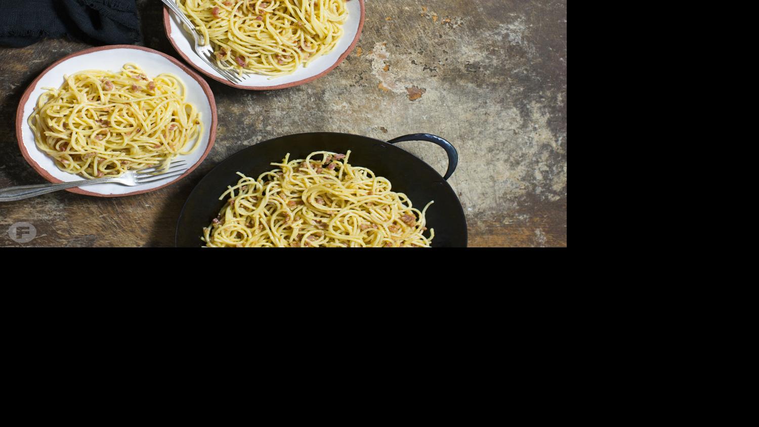 Spaghetti Alla Carbonara With Cheesy Garlic Bread Main Courses