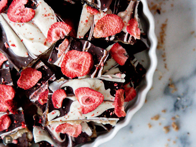 Matzo Toffee with White Chocolate and Strawberries