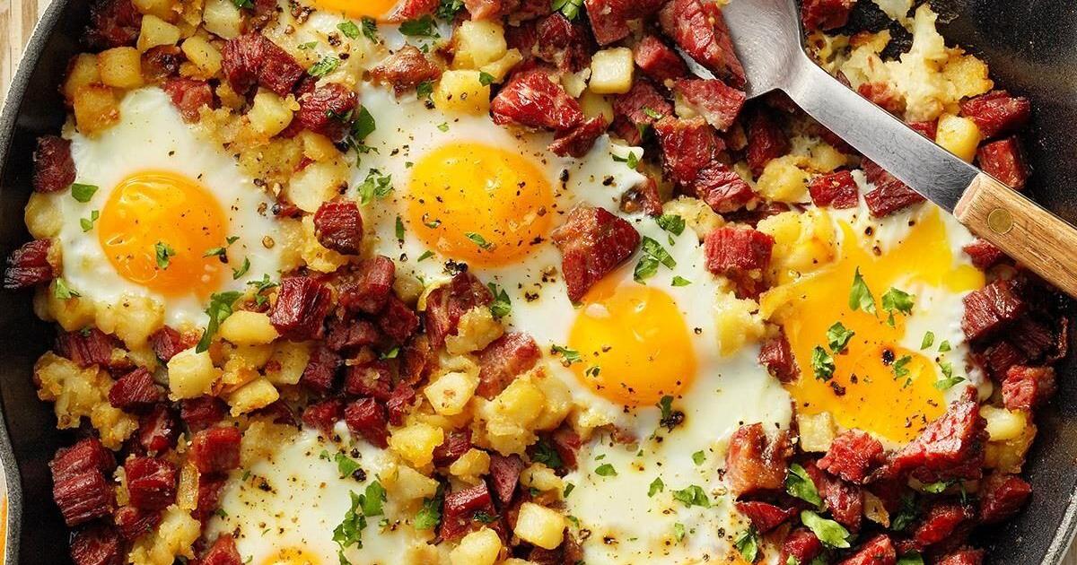Beef Bites -- Corned Beef Hash and Eggs | | feedlotmagazine.com