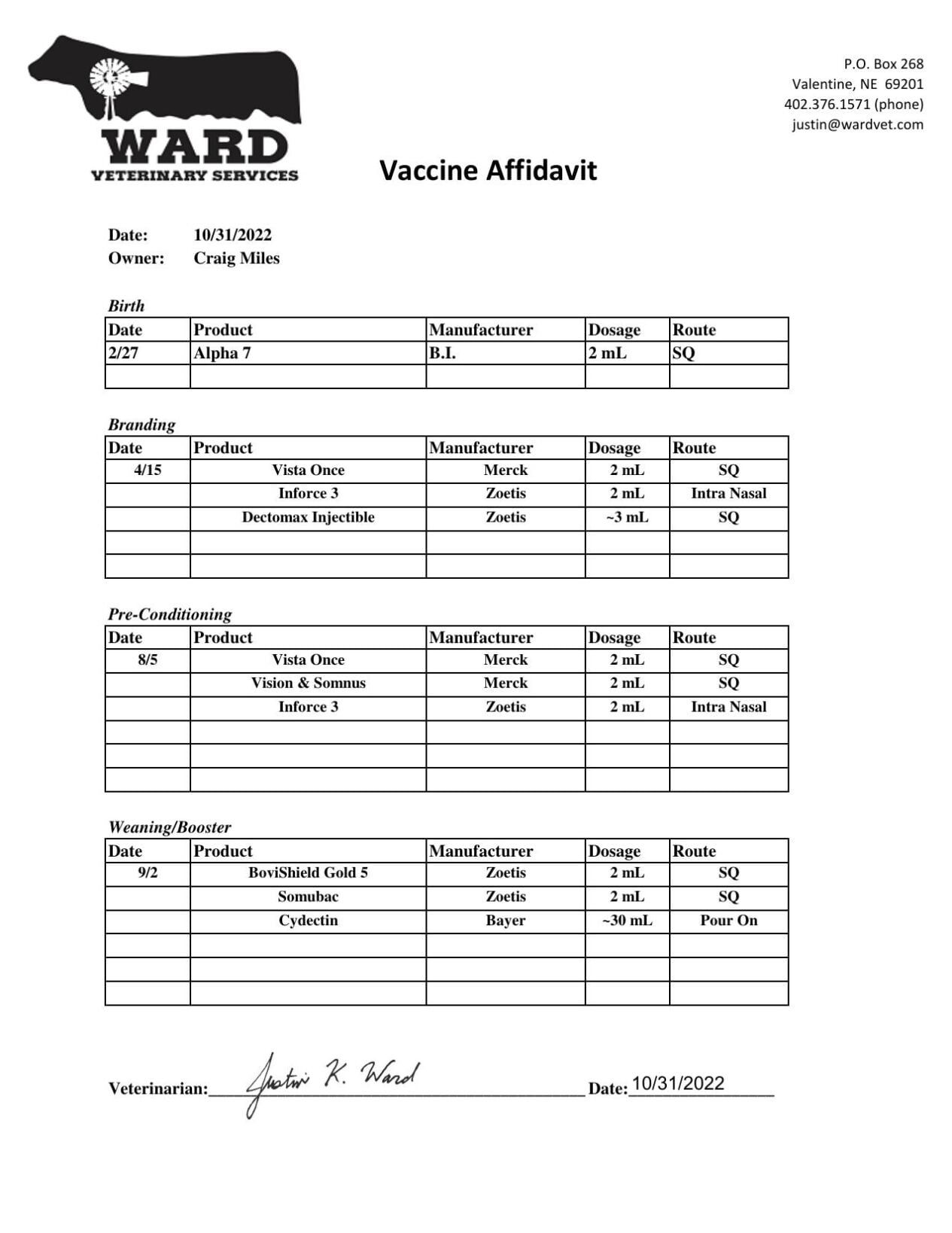 Miles Ranch 2022 Vaccine Affidavit | | feedlotmagazine.com