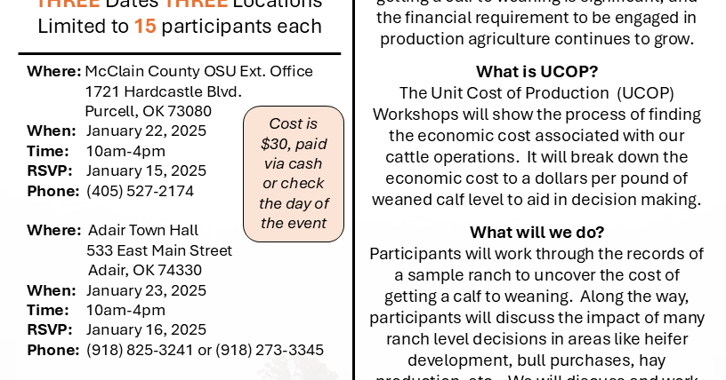 Unit Cost of Production (UCOP) Workshops on Deck for 2025 | Management ...