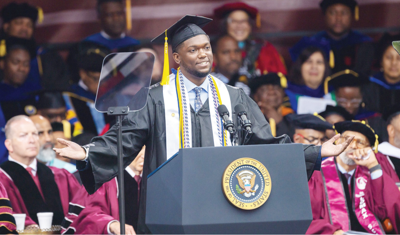 A raised fist, a march among the protests of Biden’s Morehouse speech ...