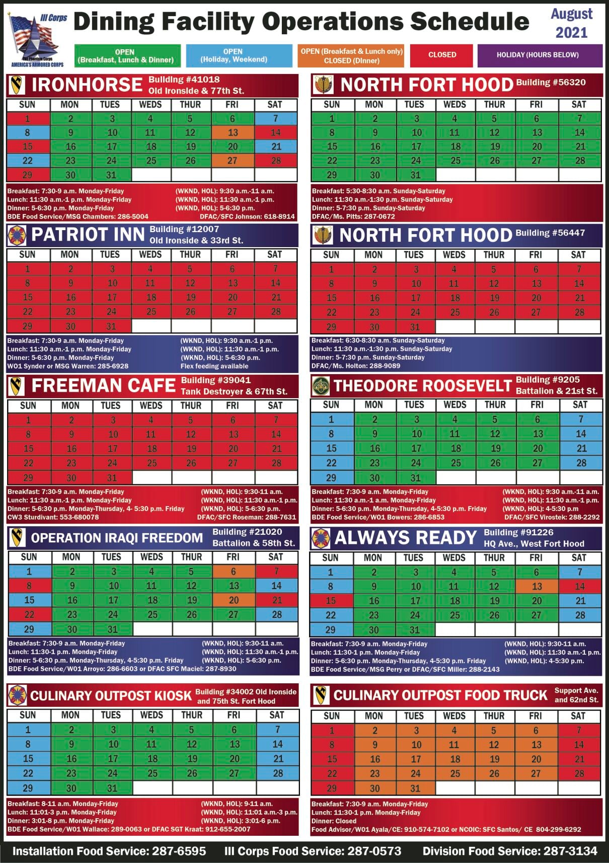 Dining Facility Operations Schedule | Dining Facility ...