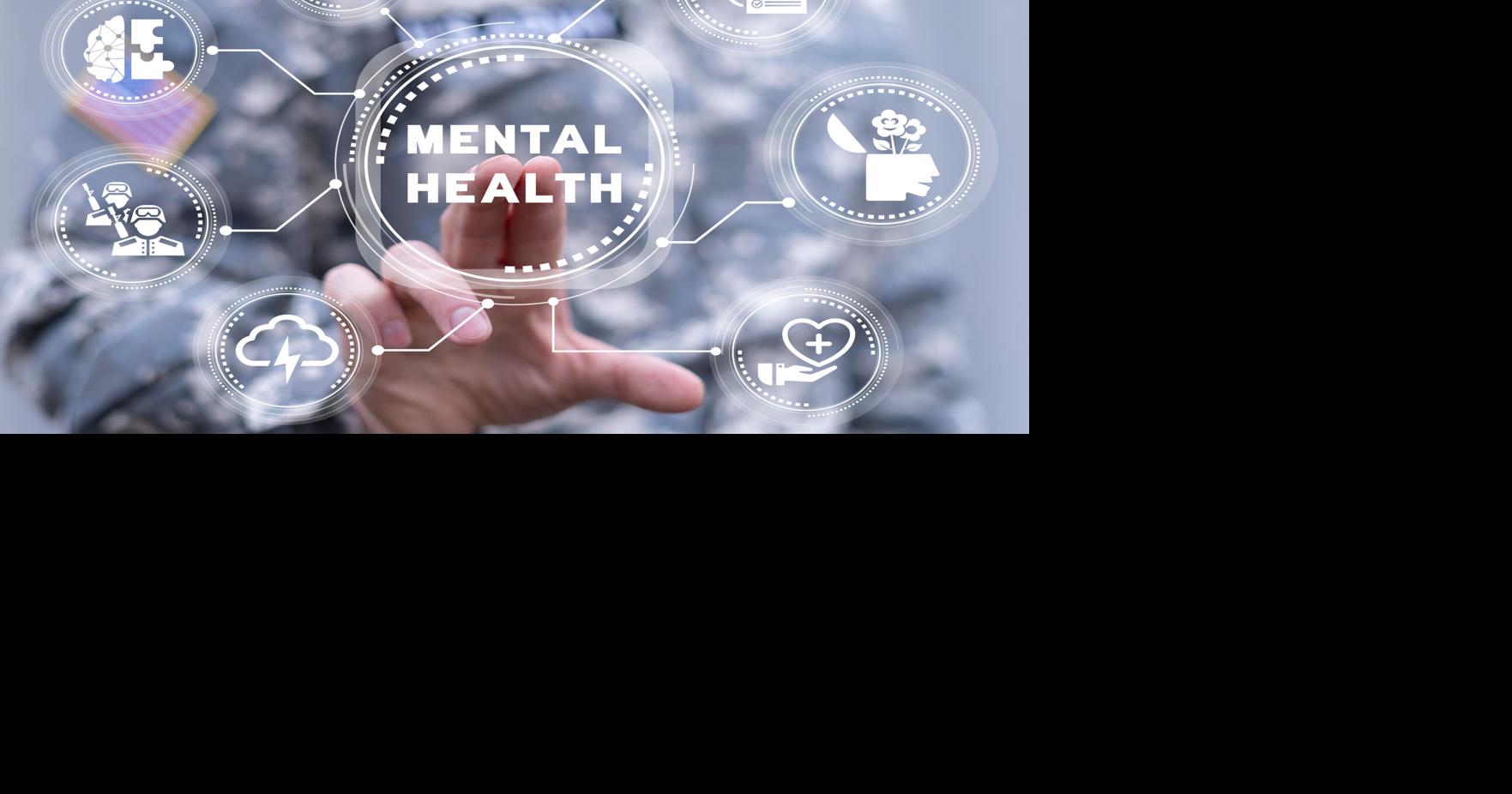 Soldier using virtual touchscreen presses text: MENTAL HEALTH. Mental ...
