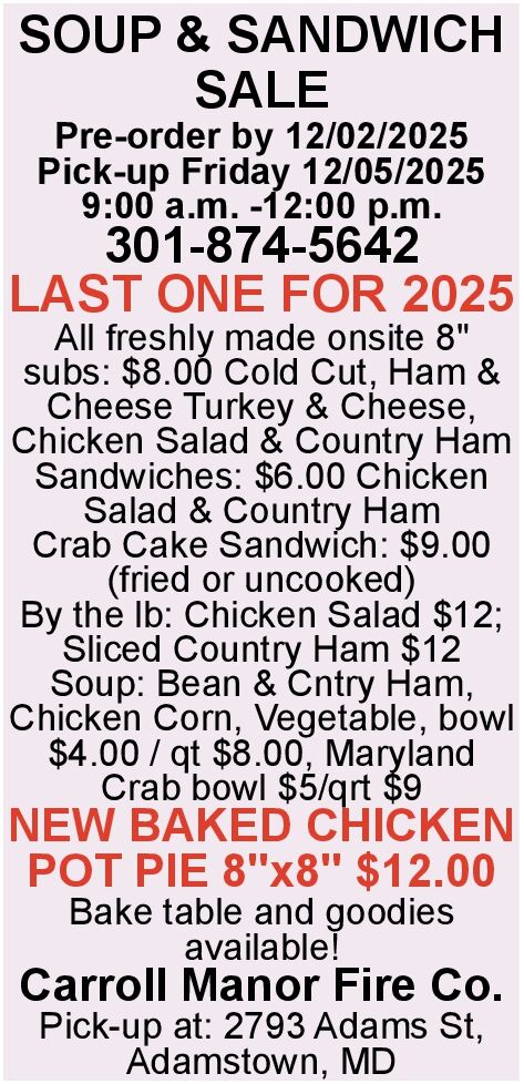 SOUP & SANDWICH SALE | Announcements More | fredericknewspost.com