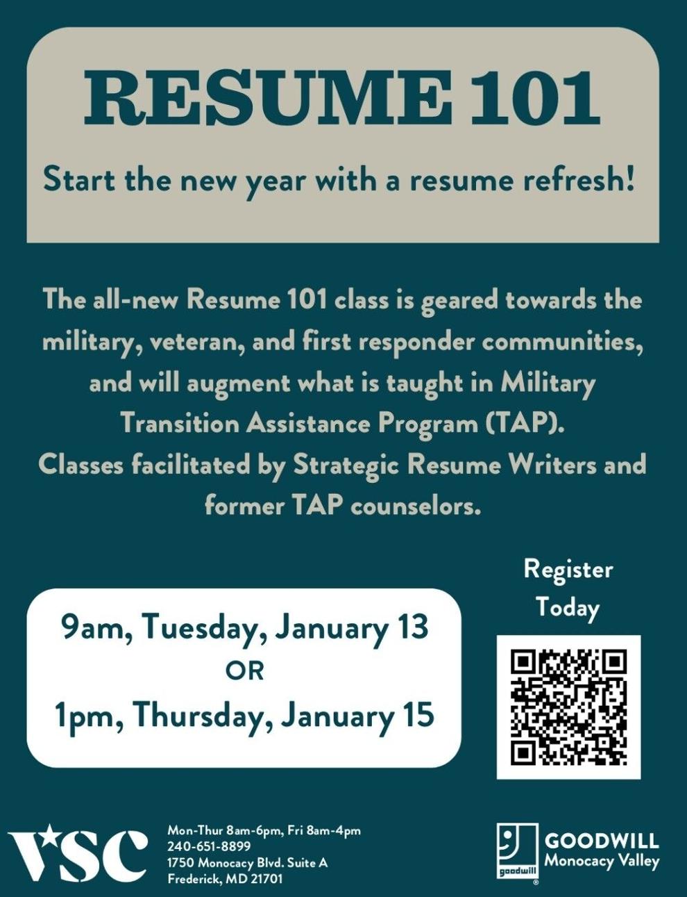 Military, Veteran, and First Responder Resume Refresh | Classes ...