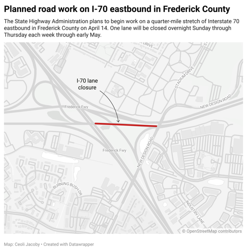 One lane on I-70 in Frederick County to close for overnight ...