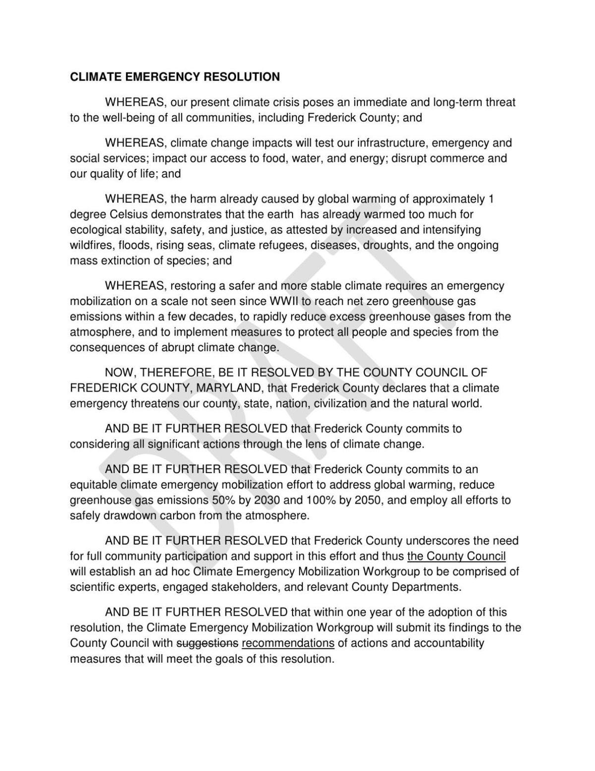 Fitzwater, Hagen working on climate change resolution | Council ...