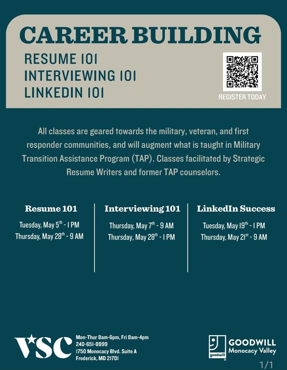 Military/First Responder Resume 101 Class | Classes, workshops ...