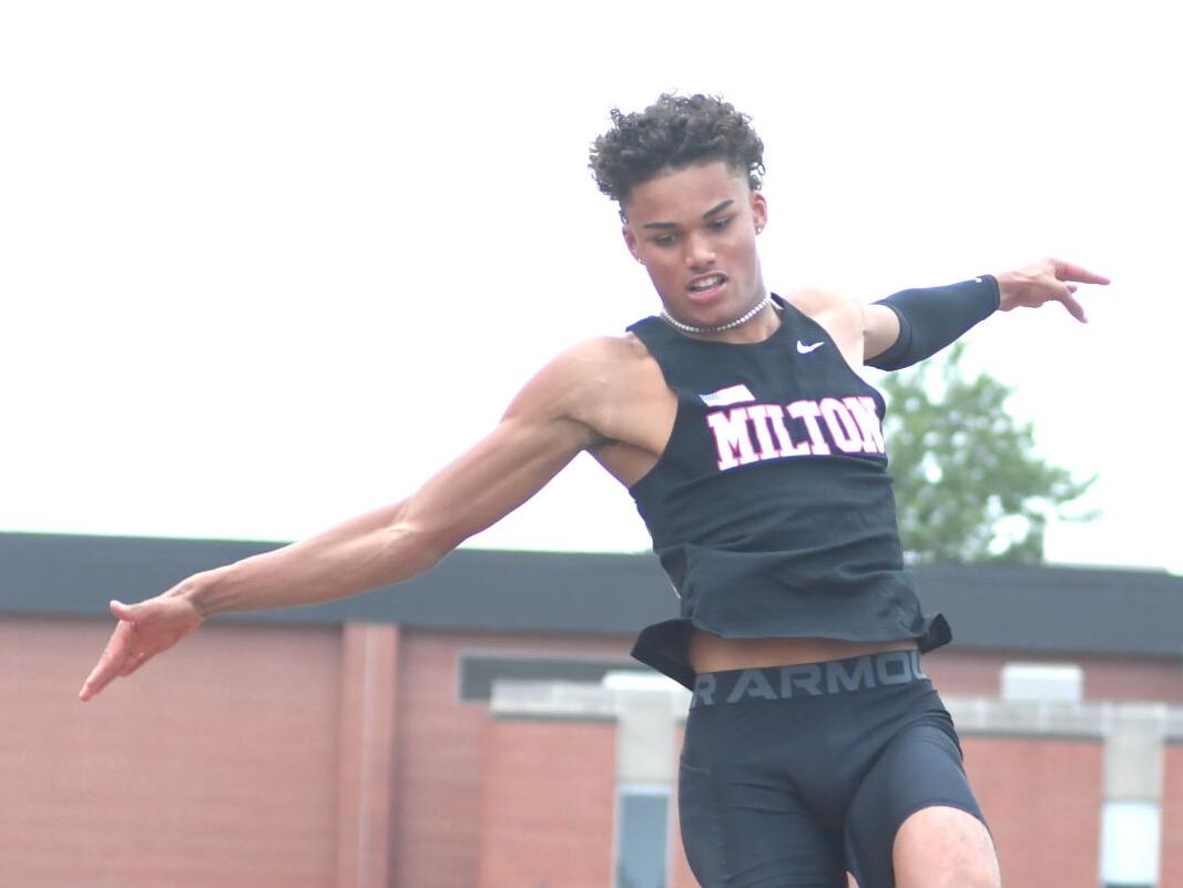 On his final long jump attempt, Milton's Ethan Mitchell captures a ...