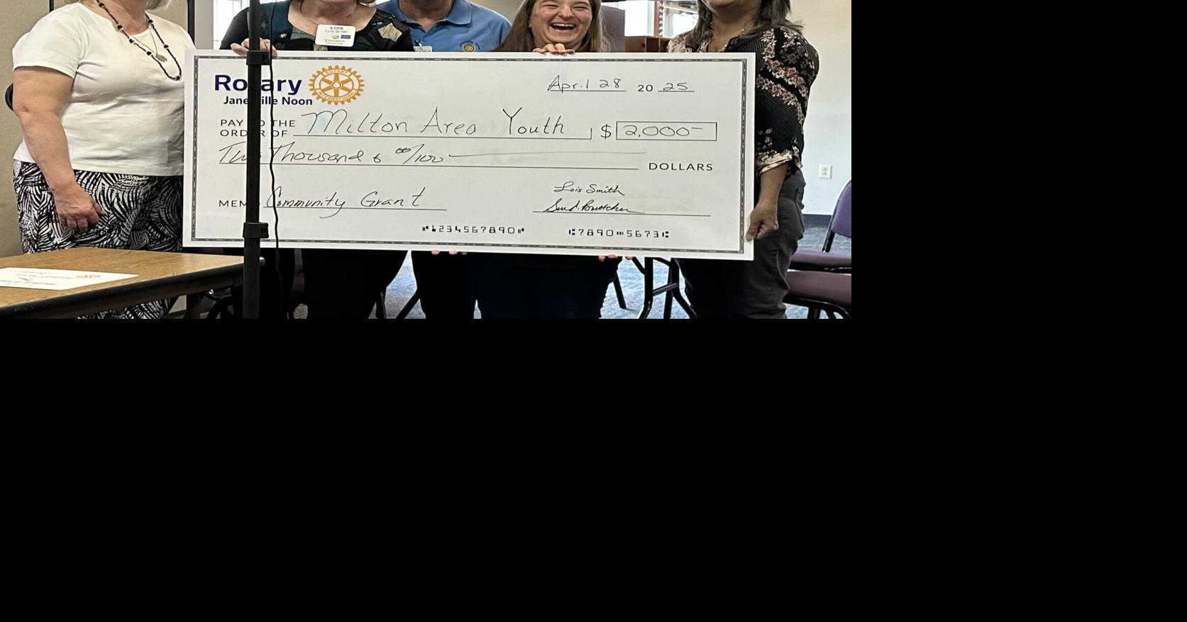 Janesville Noon Rotary awards grant to Milton Area Youth Center ...
