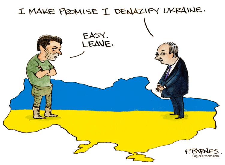 Zelenskyy's answer to 'denazification' | Political cartoons ...