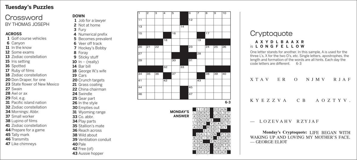 Puzzles, Tuesday, June 3, 2025 | Puzzles | gillettenewsrecord.com