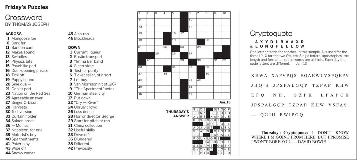 Puzzles, Friday, January 13 | Puzzles | gillettenewsrecord.com