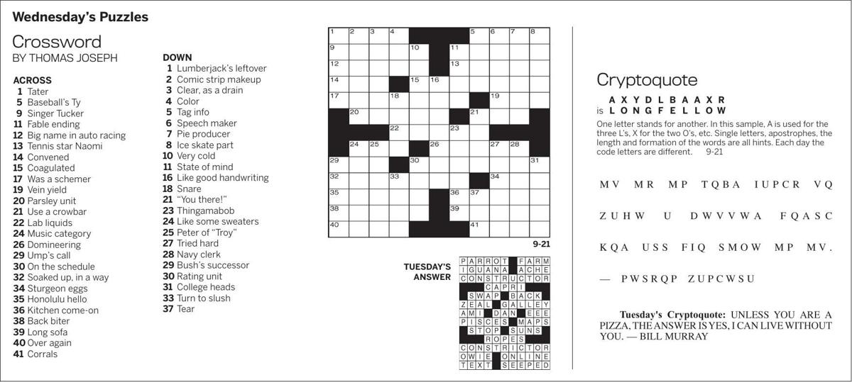 Puzzles, Wednesday, September 21 | Puzzles | gillettenewsrecord.com