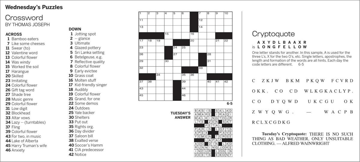 Puzzles, Wednesday, June 5, 2024 | Puzzles | gillettenewsrecord.com