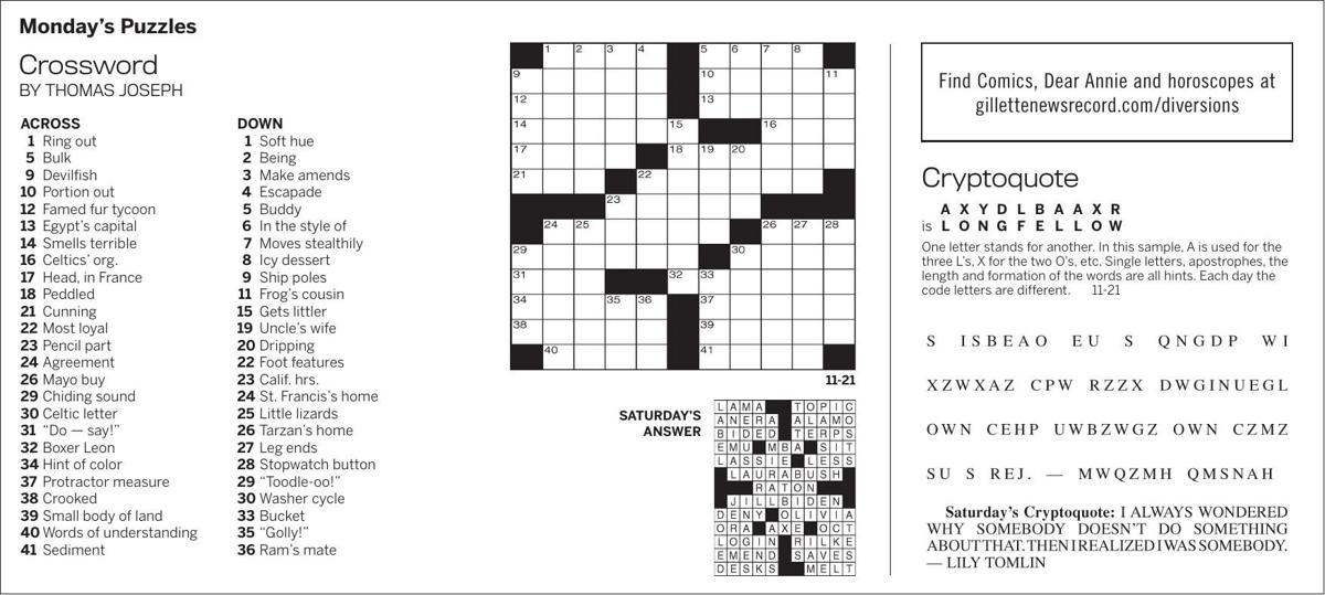 Puzzles, Monday, November 21 | Puzzles | gillettenewsrecord.com