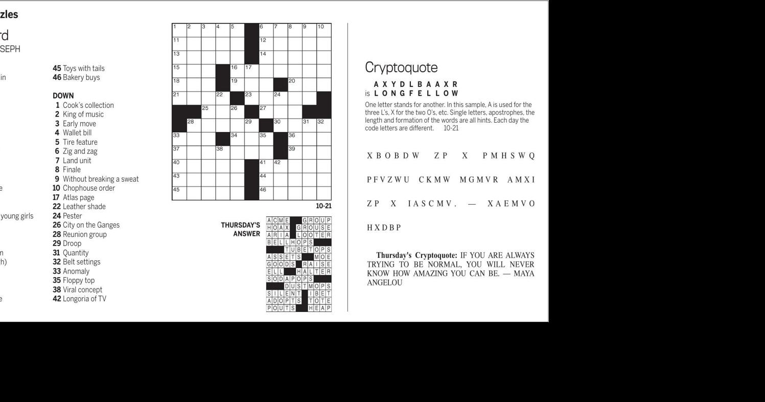 Puzzles, Friday, October 21 | Puzzles | gillettenewsrecord.com