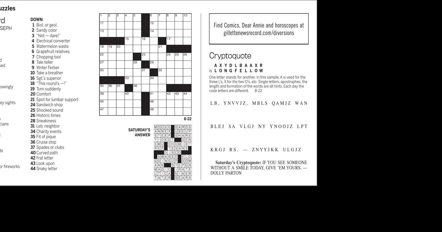 Puzzles, Monday, August 22 | Puzzles | gillettenewsrecord.com