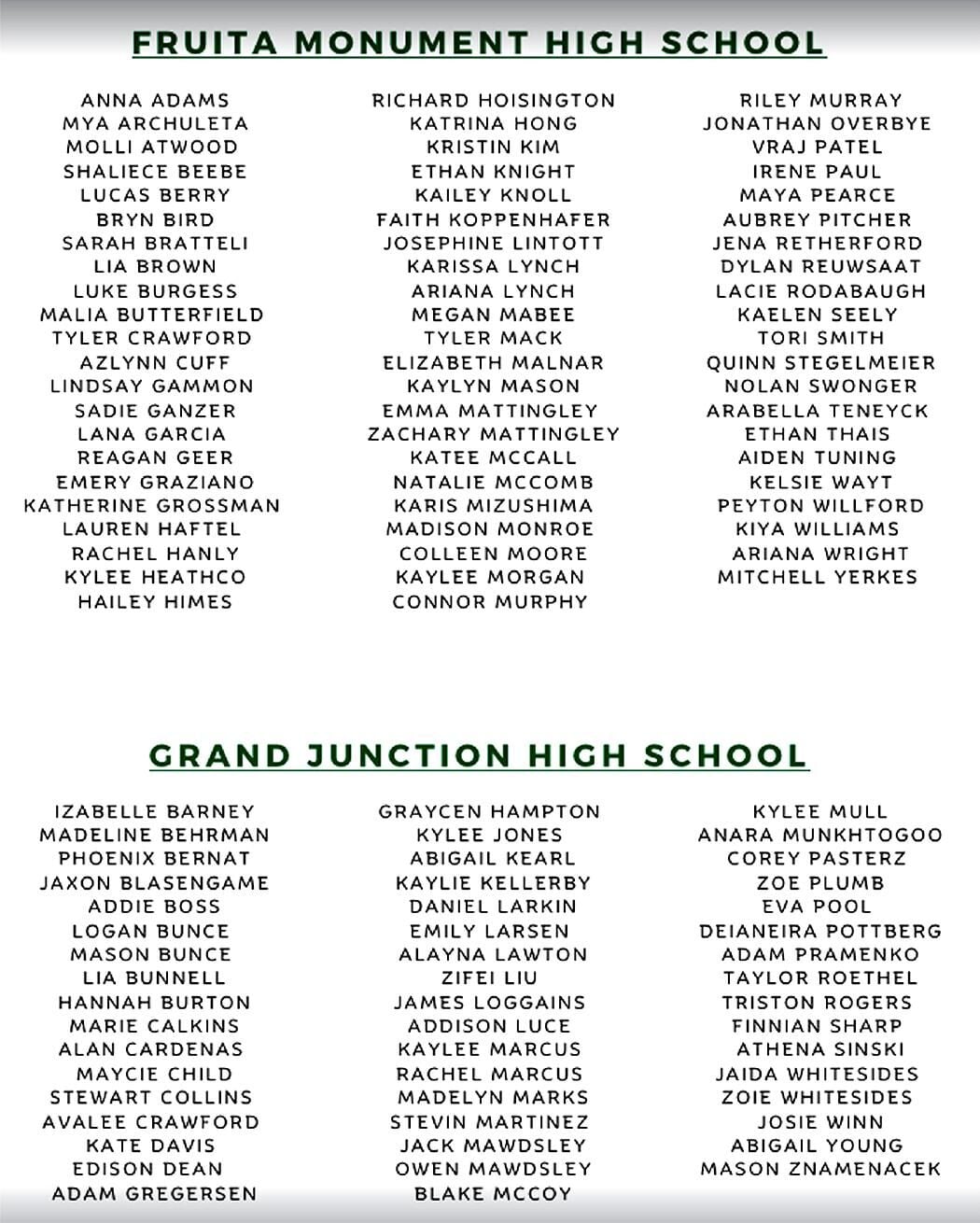 188 recognized on Superintendent's Scholars list | Western Colorado ...